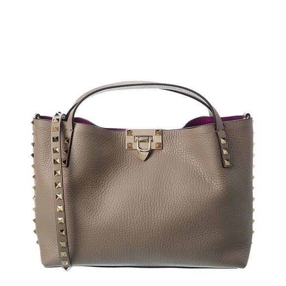 Valentino | Bags | Valentino Rockstud Small Grainy Leather Tote Grey ...